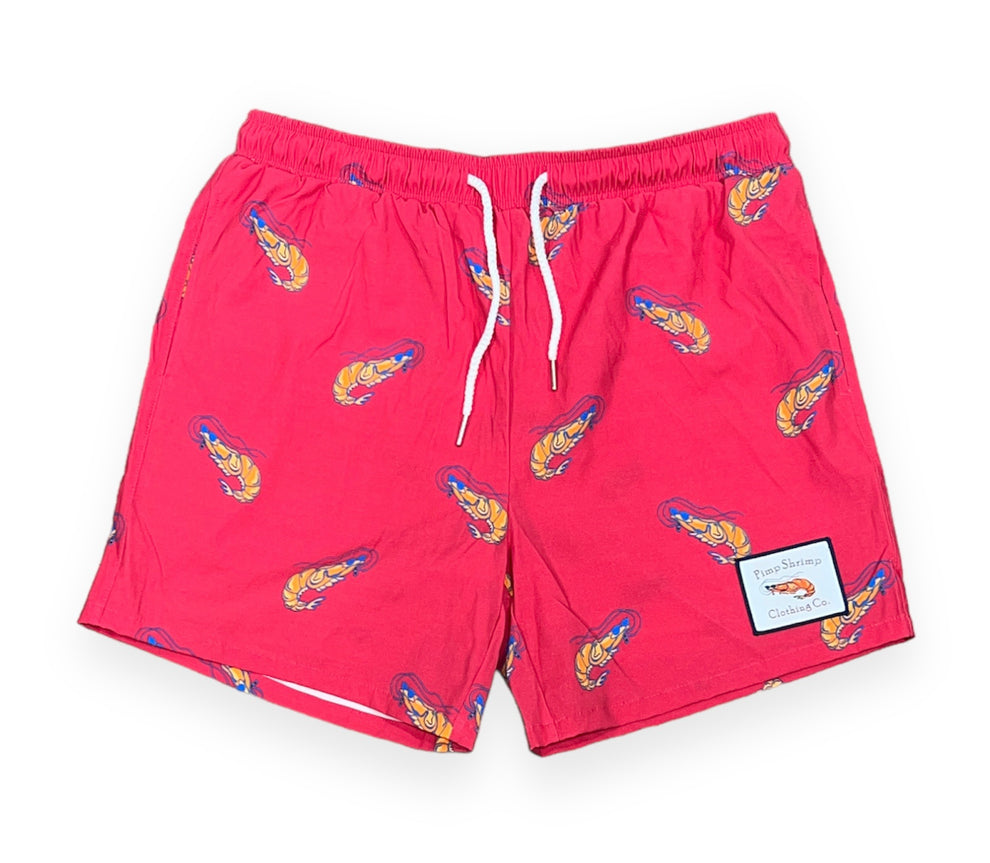 Mens Swim Shorts Crimson Pimp Shrimp Clothing